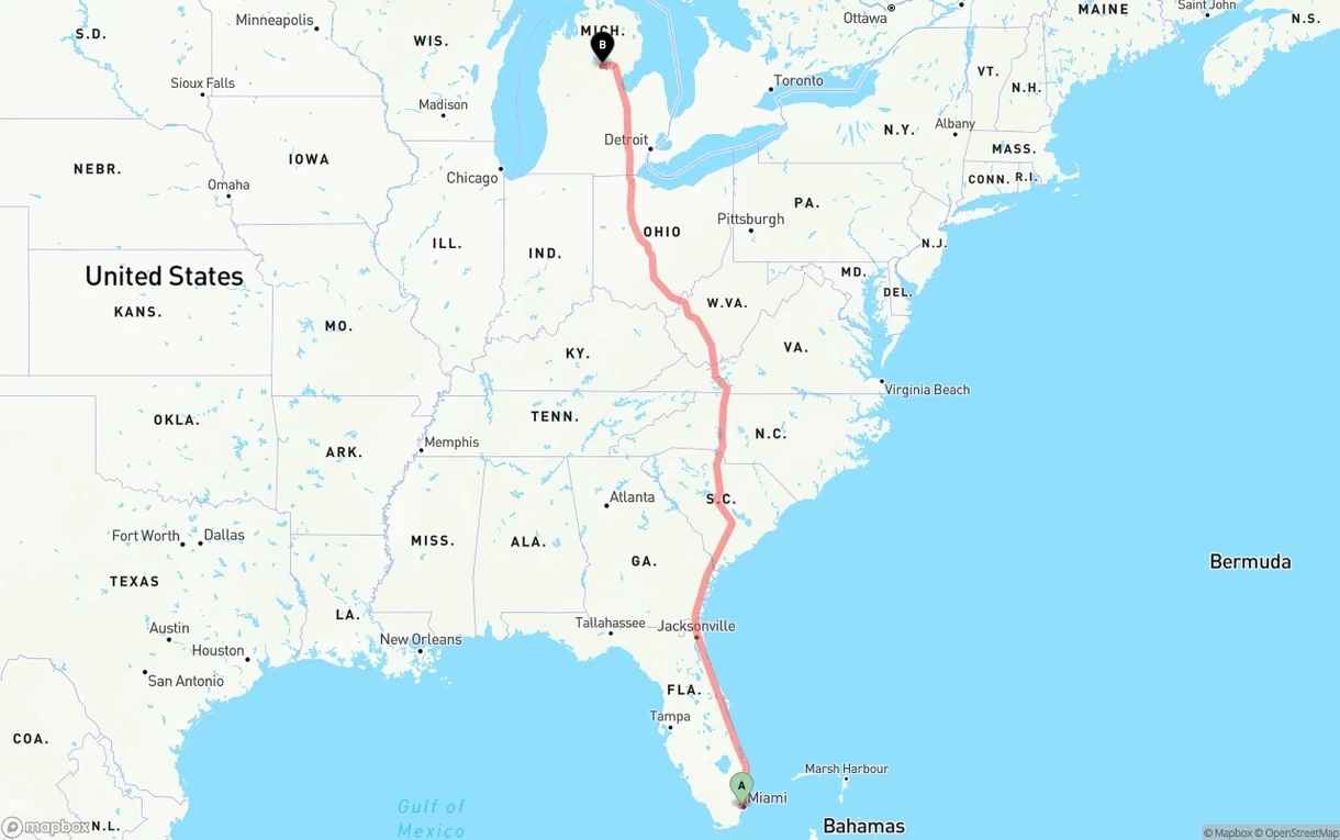 Miami International Airport to Michigan Shipping Rates